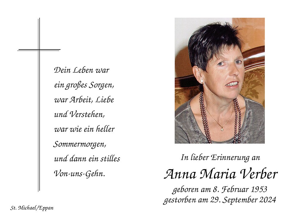 Anna Maria Verber aus Eppan a. d. W. - TrauerHilfe.it - das Südtiroler ...
