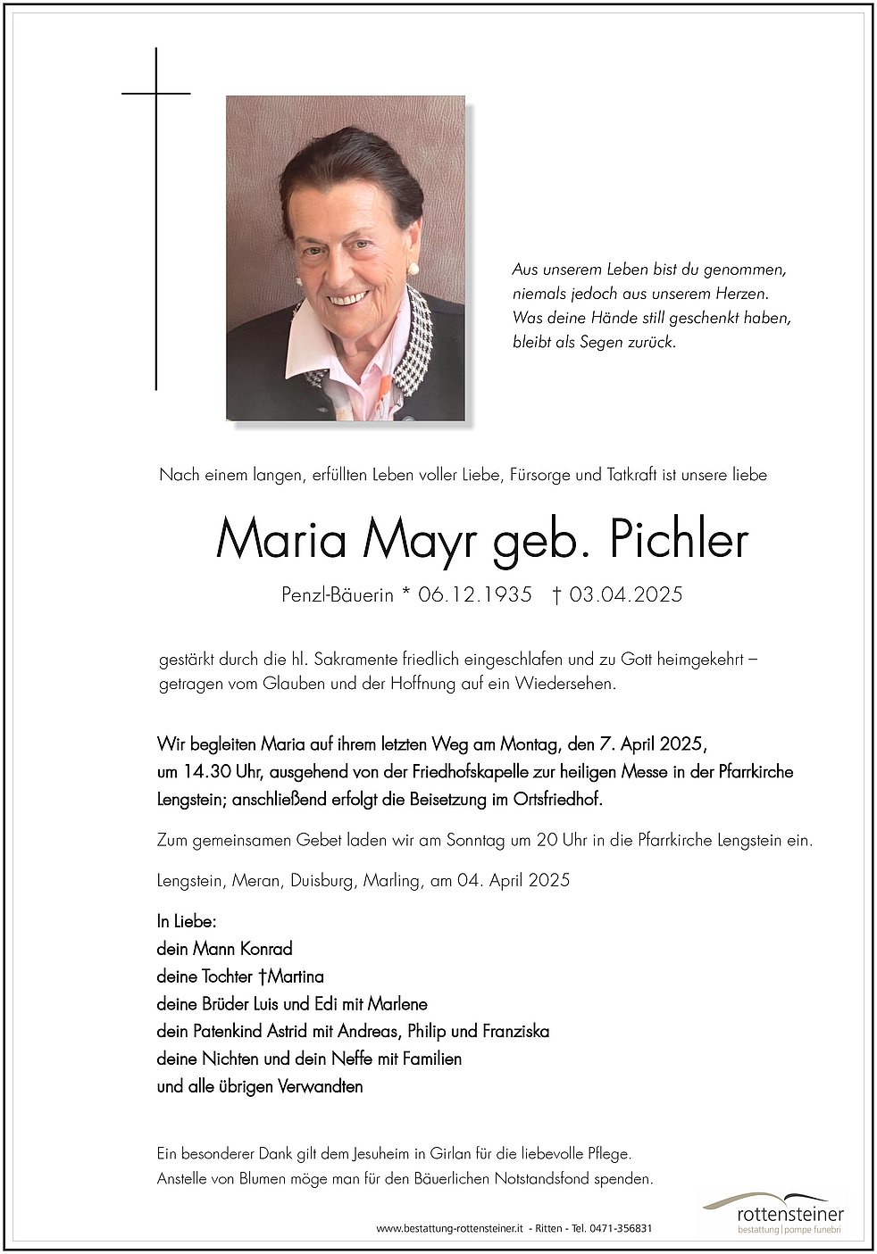 Maria Mayr aus Ritten - TrauerHilfe.it - das Südtiroler Gedenkportal