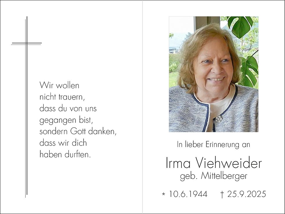 Irma Viehweider aus Bozen - TrauerHilfe.it - das Südtiroler Gedenkportal