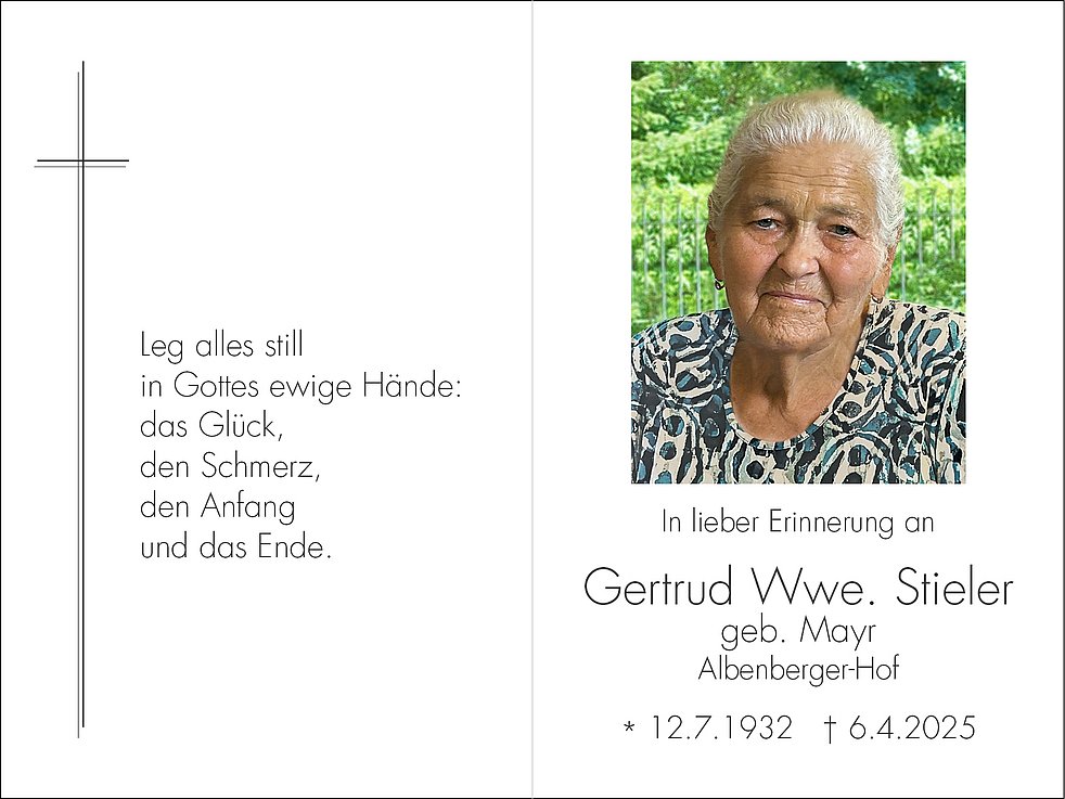 Gertrud Wwe. Stieler aus Bozen - TrauerHilfe.it - das Südtiroler ...