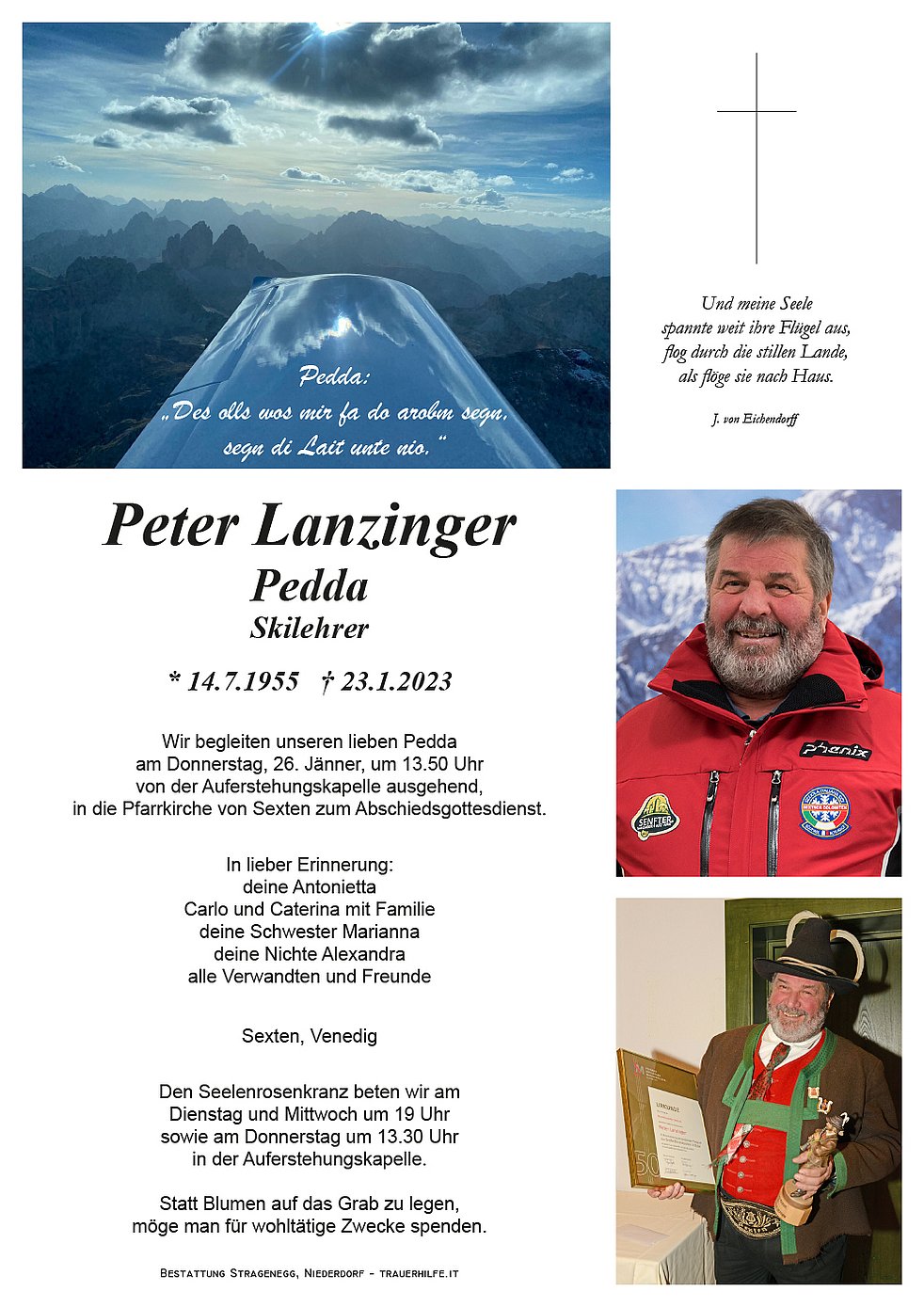 Peter Lanzinger aus Sexten - TrauerHilfe.it - das Südtiroler Gedenkportal