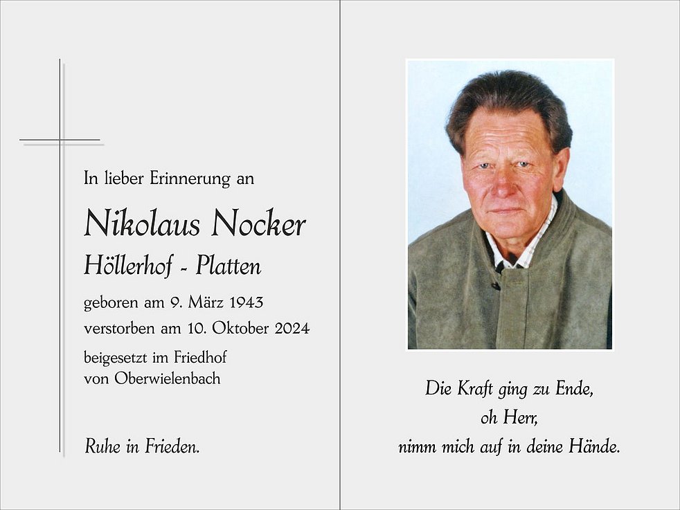 Nikolaus Nocker aus Percha - TrauerHilfe.it - das Südtiroler Gedenkportal