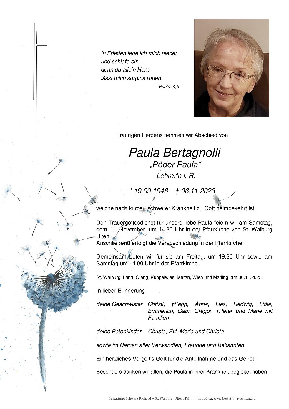 Paula Bertagnolli aus Ulten - TrauerHilfe.it - das Südtiroler Gedenkportal Paula Bertagnolli aus Ulten - TrauerHilfe.it - das Südtiroler Gedenkportal