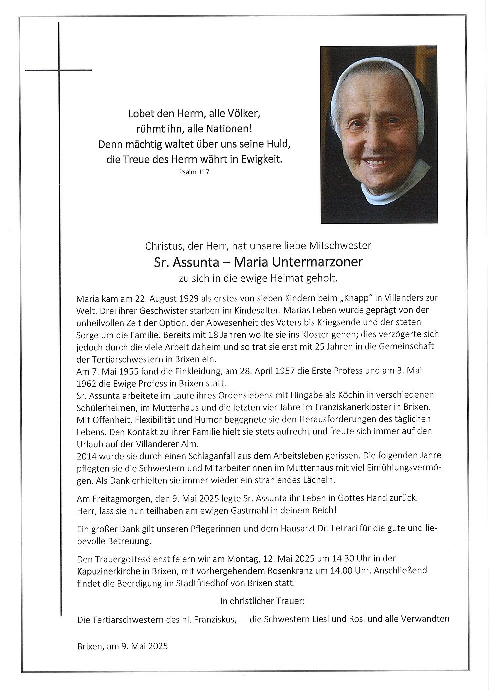 Sr. Assunta aus Brixen - TrauerHilfe.it - das Südtiroler Gedenkportal