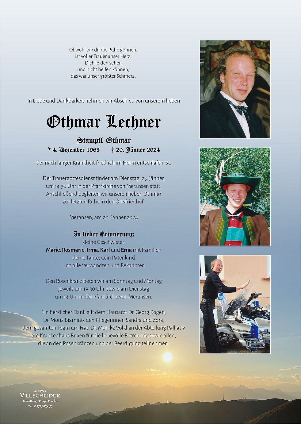 Othmar Lechner aus Mühlbach - TrauerHilfe.it - das Südtiroler Gedenkportal