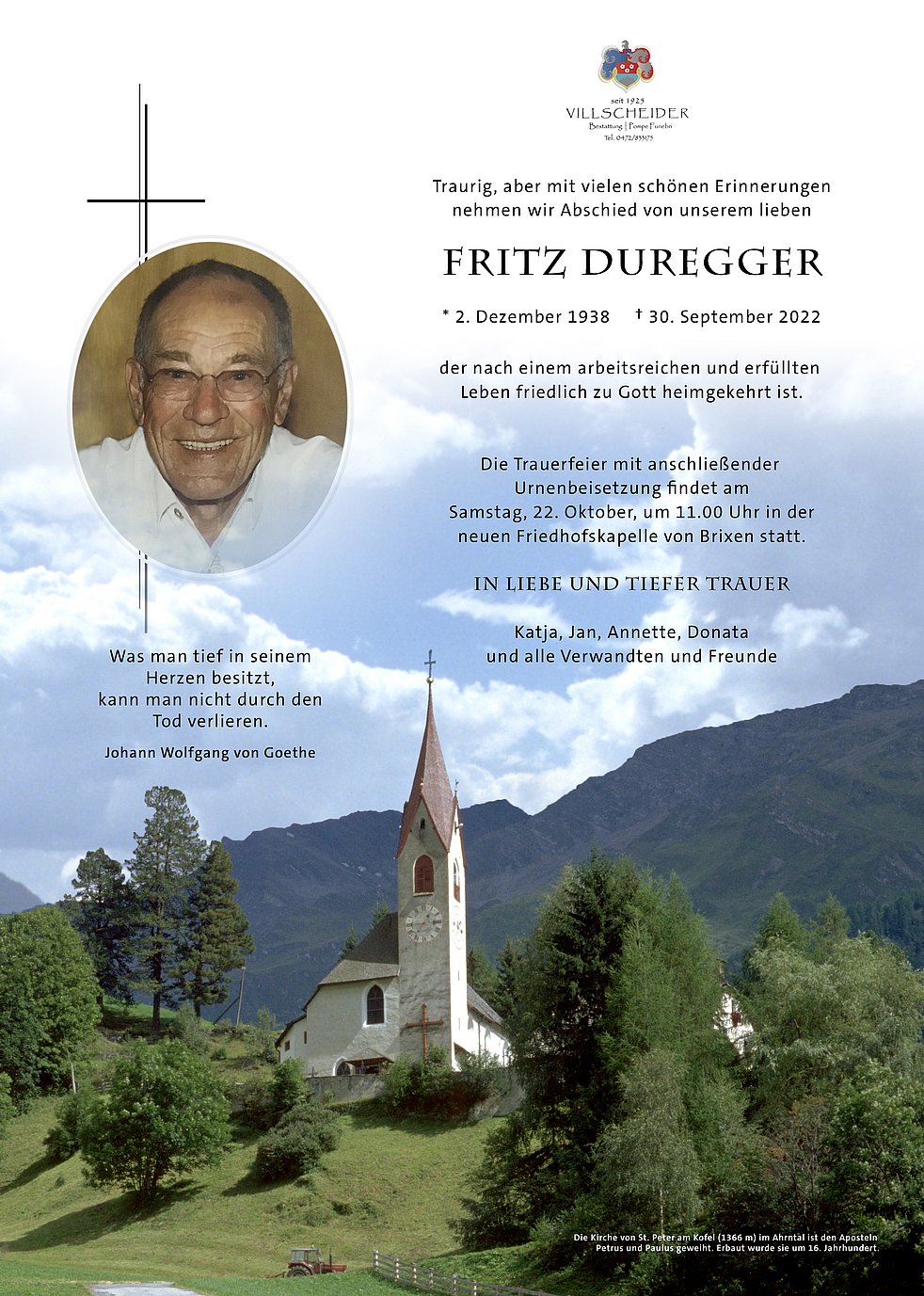 Fritz Duregger aus außerhalb Südtirol - TrauerHilfe.it - das Südtiroler ...