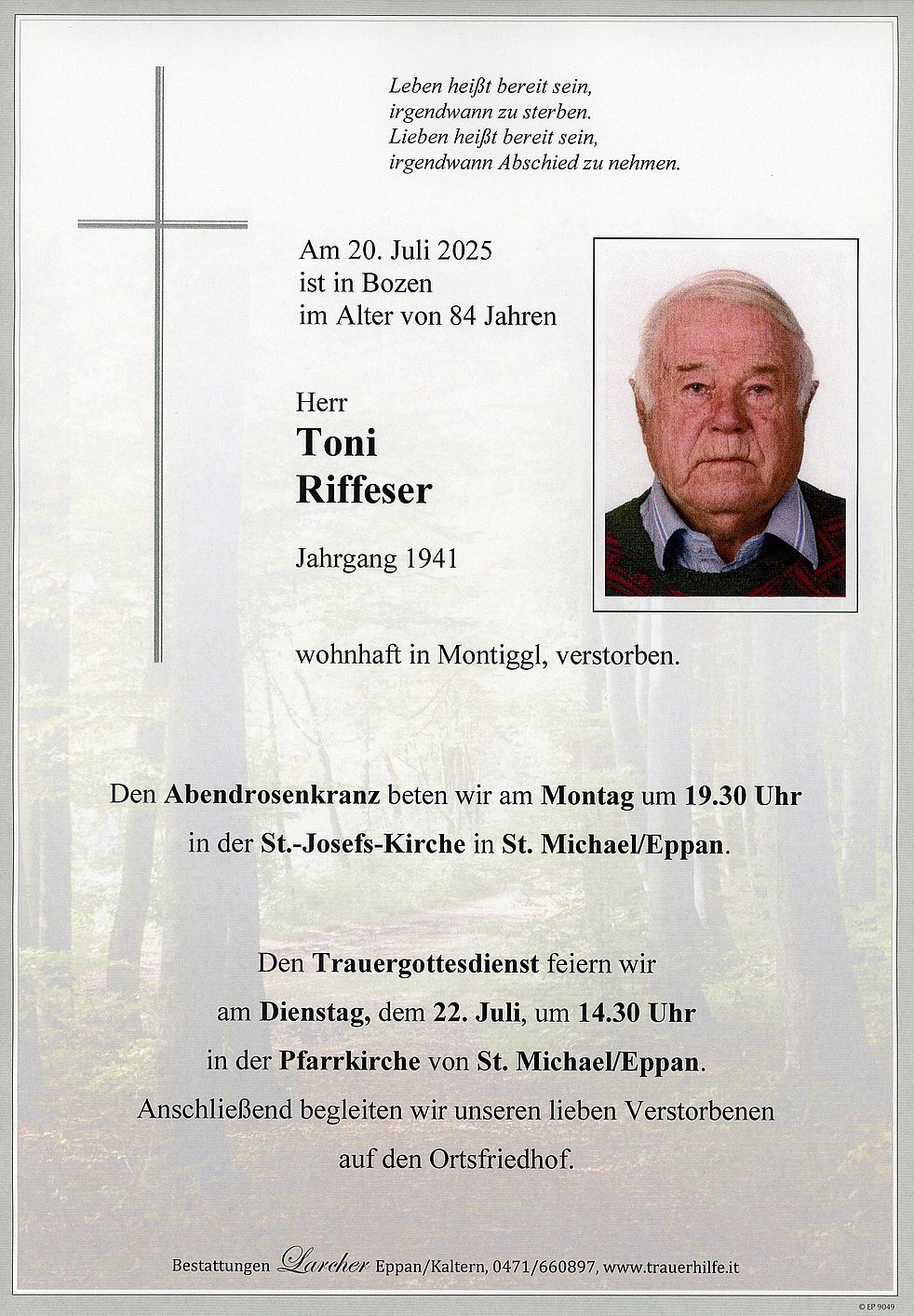 Anton Riffeser aus Eppan a. d. W. - TrauerHilfe.it - das Südtiroler Gedenkportal