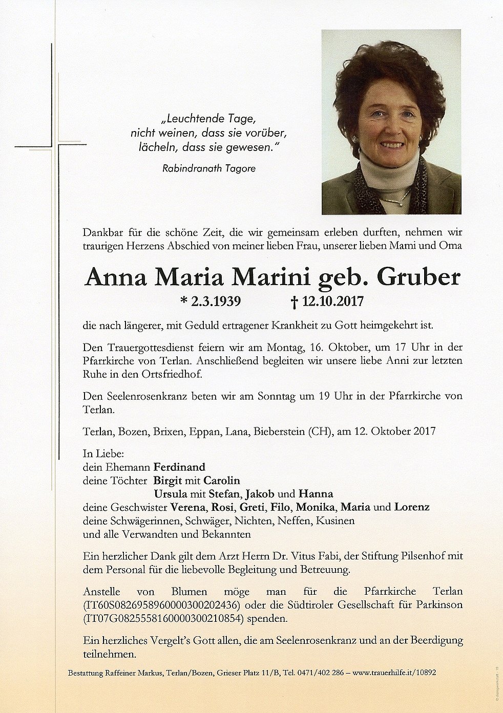 Anna Maria Marini aus Terlan - TrauerHilfe.it - das Südtiroler Gedenkportal