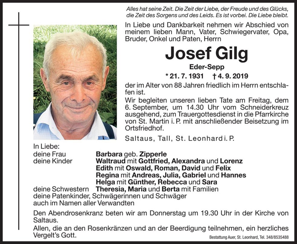 Josef Gilg aus St. Martin i. P. - TrauerHilfe.it - das Südtiroler ...
