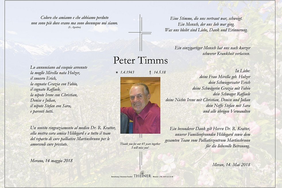 Peter Timms aus Meran - TrauerHilfe.it - das Südtiroler Gedenkportal