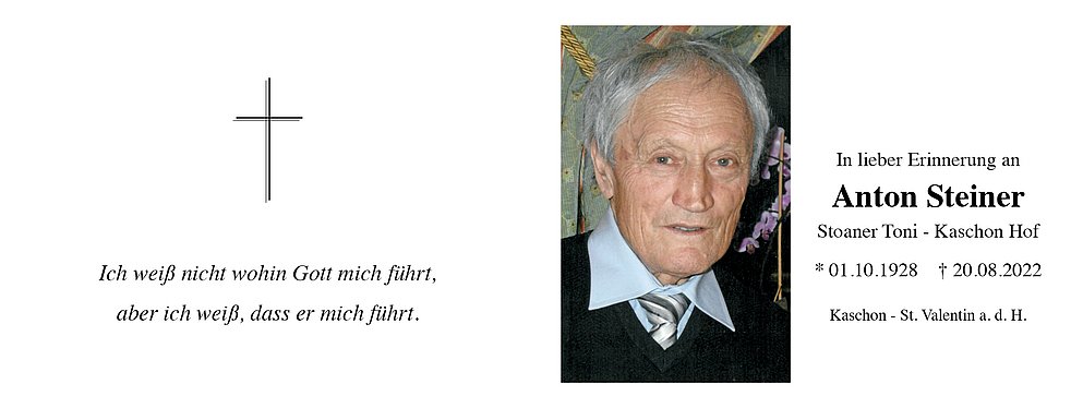 Anton Steiner aus Graun - TrauerHilfe.it - das Südtiroler Gedenkportal