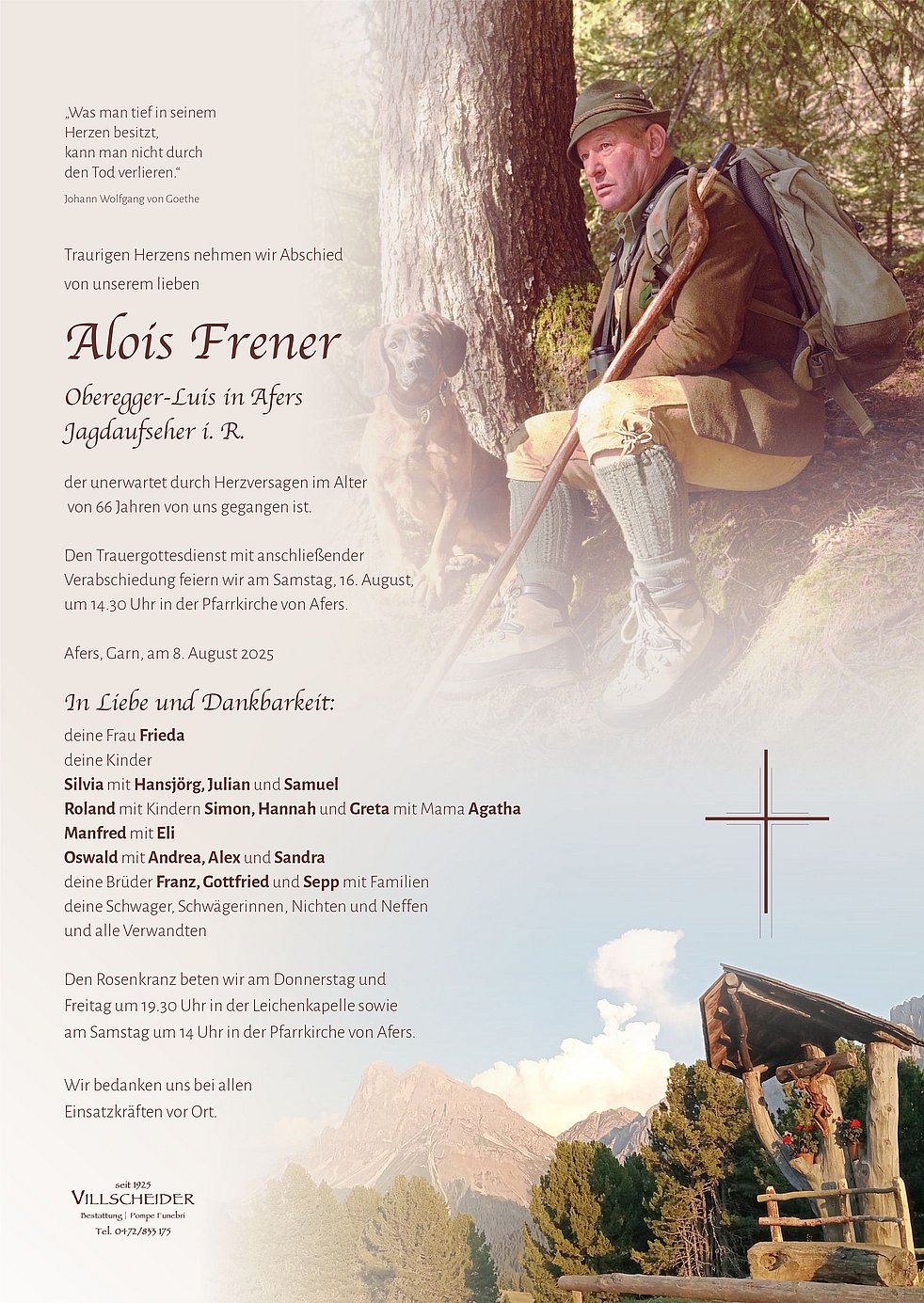 Alois Frener aus Brixen - TrauerHilfe.it - das Südtiroler Gedenkportal