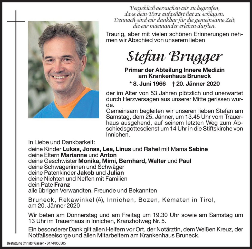 Stefan Brugger aus Bruneck - TrauerHilfe.it - das Südtiroler Gedenkportal