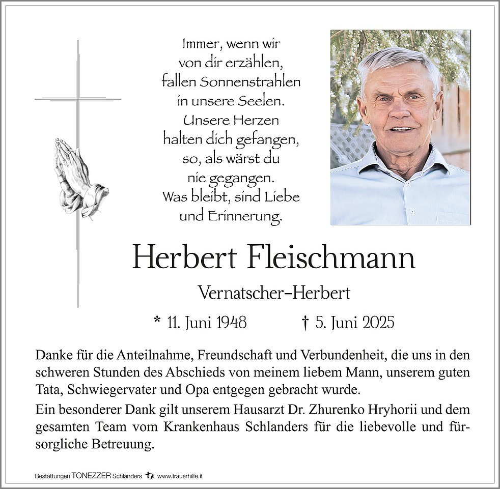 Herbert Fleischmann aus Schlanders - TrauerHilfe.it - das Südtiroler Gedenkportal