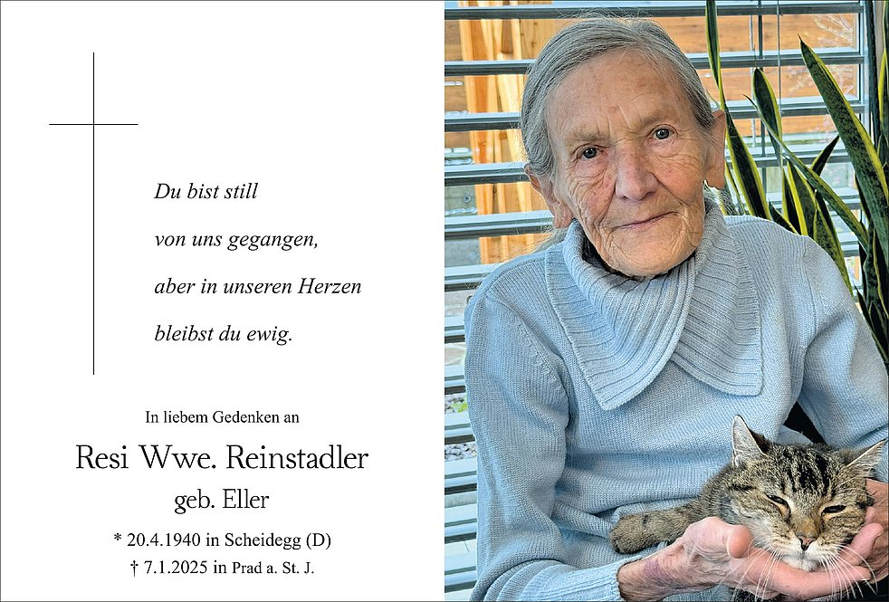 Resi Wwe. Reinstadler aus Prad am Stilfserjoch - TrauerHilfe.it - das Südtiroler Gedenkportal