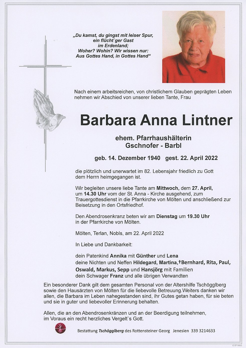 Barbara Anna Lintner aus Mölten - TrauerHilfe.it - das Südtiroler ...