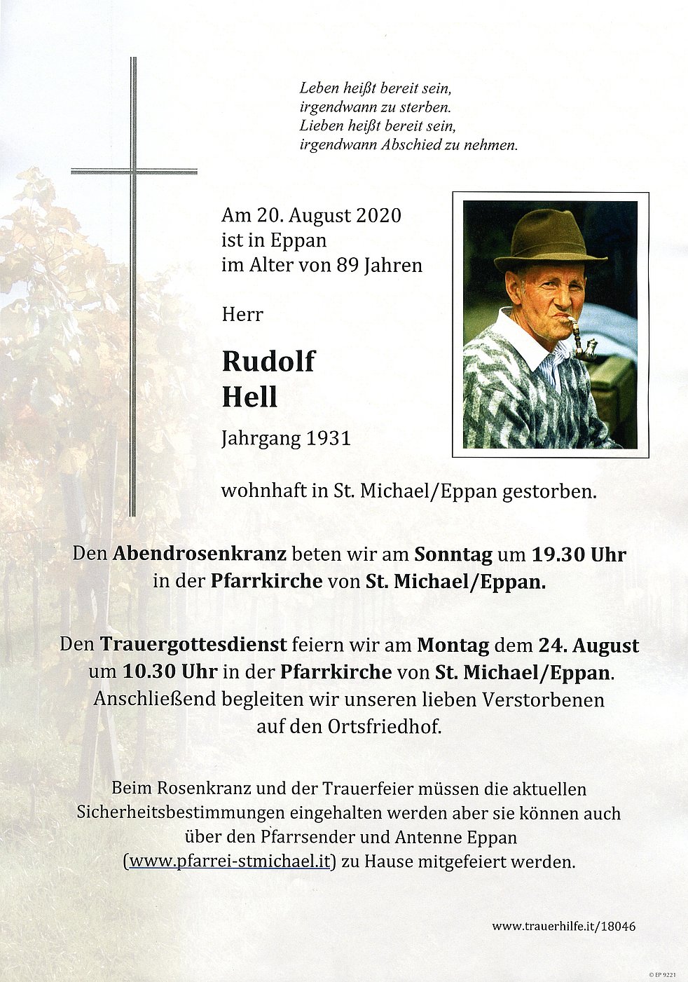 Rudolf Hell aus Eppan a. d. W. - TrauerHilfe.it - das Südtiroler ...