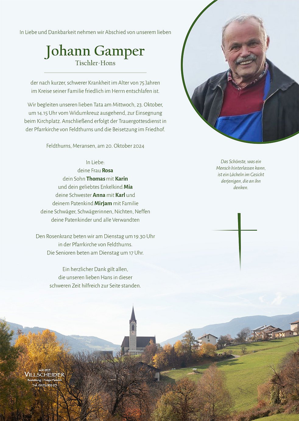 Johann Gamper aus Feldthurns - TrauerHilfe.it - das Südtiroler Gedenkportal