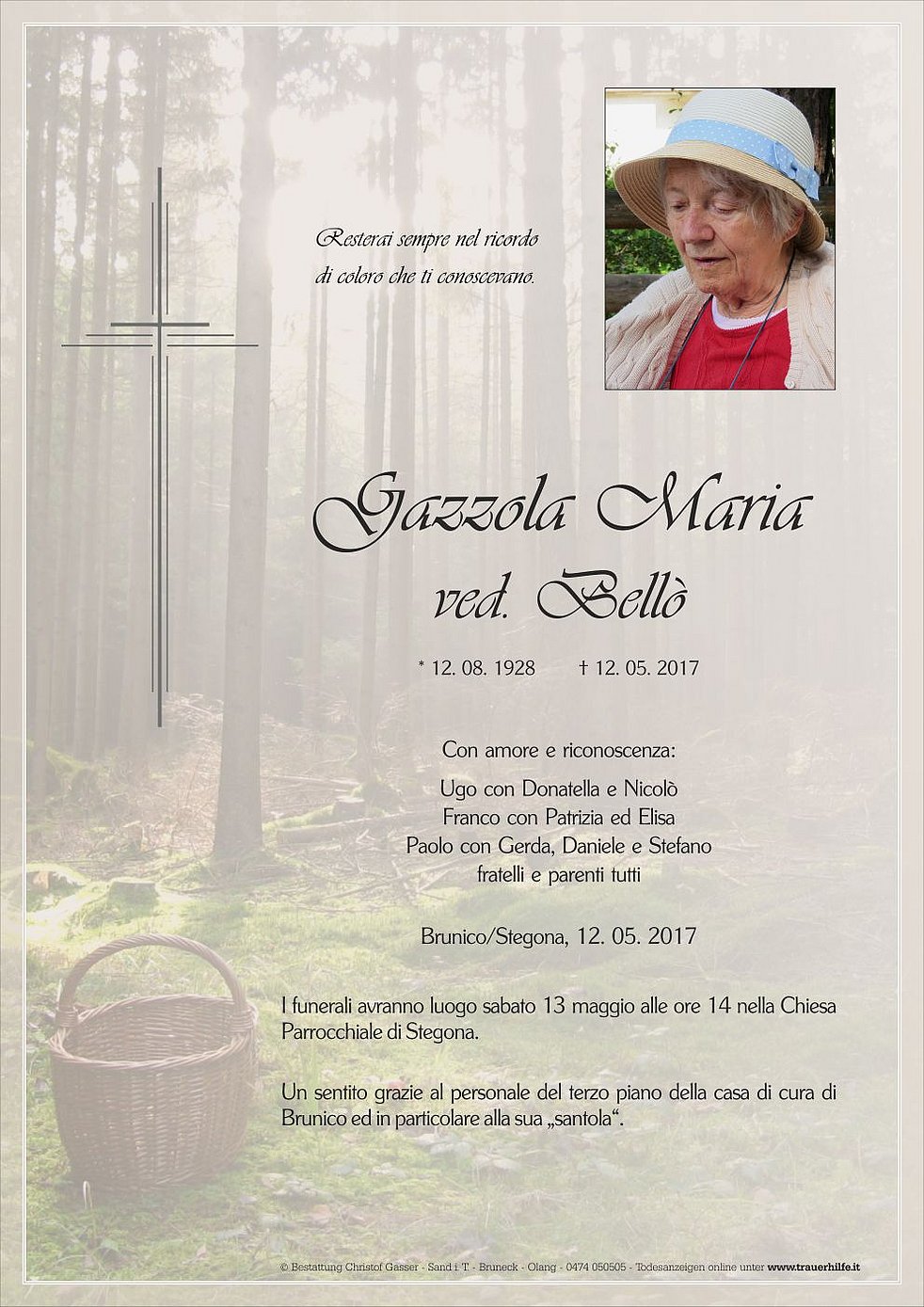 Gazzola Maria aus Bruneck - TrauerHilfe.it - das Südtiroler Gedenkportal