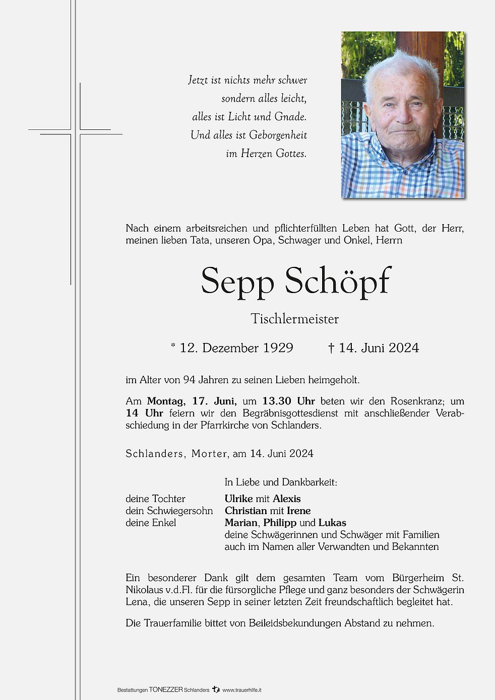Sepp Schöpf aus Schlanders - TrauerHilfe.it - das Südtiroler Gedenkportal