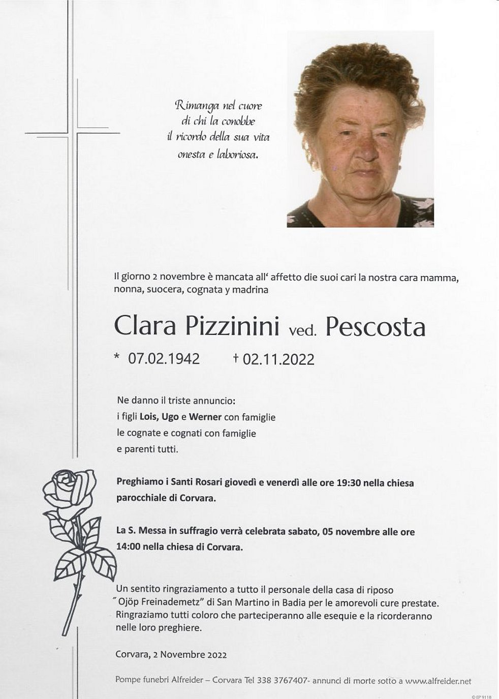 Clara Pizzinini aus Corvara - TrauerHilfe.it - das Südtiroler Gedenkportal