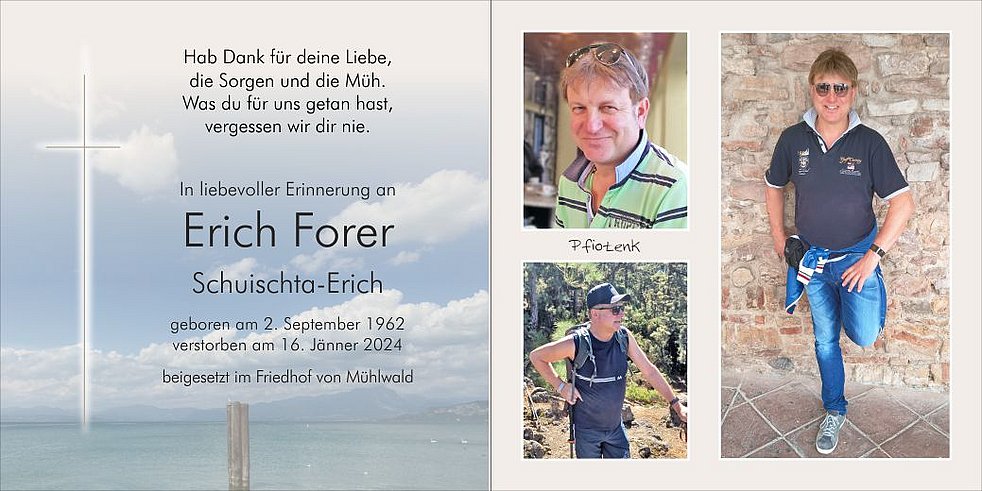 Erich Forer aus Mühlwald - TrauerHilfe.it - das Südtiroler Gedenkportal