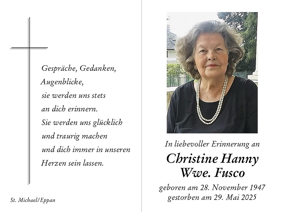 Christine Wwe. Fusco aus Eppan a. d. W. - TrauerHilfe.it - das ...