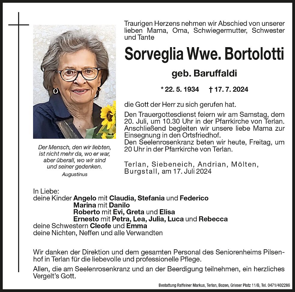 Sorveglia Baruffaldi aus Terlan - TrauerHilfe.it - das Südtiroler ...