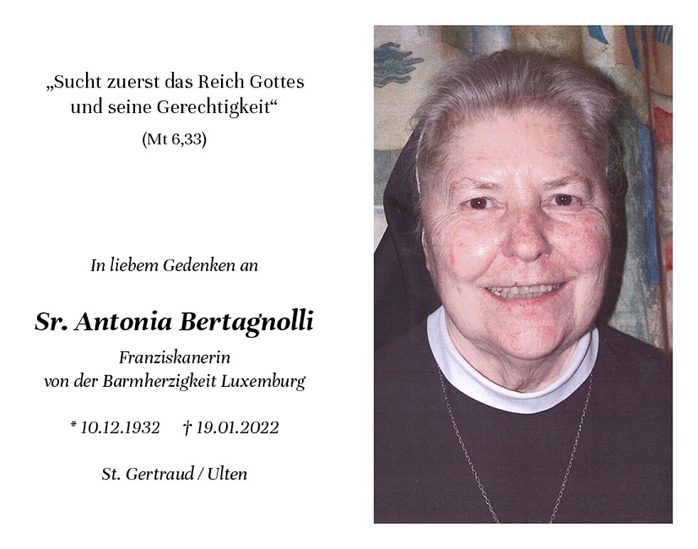 Sr. Antonia Bertagnolli aus Meran - TrauerHilfe.it - das Südtiroler ... Sr. Antonia Bertagnolli aus Meran - TrauerHilfe.it - das Südtiroler ...