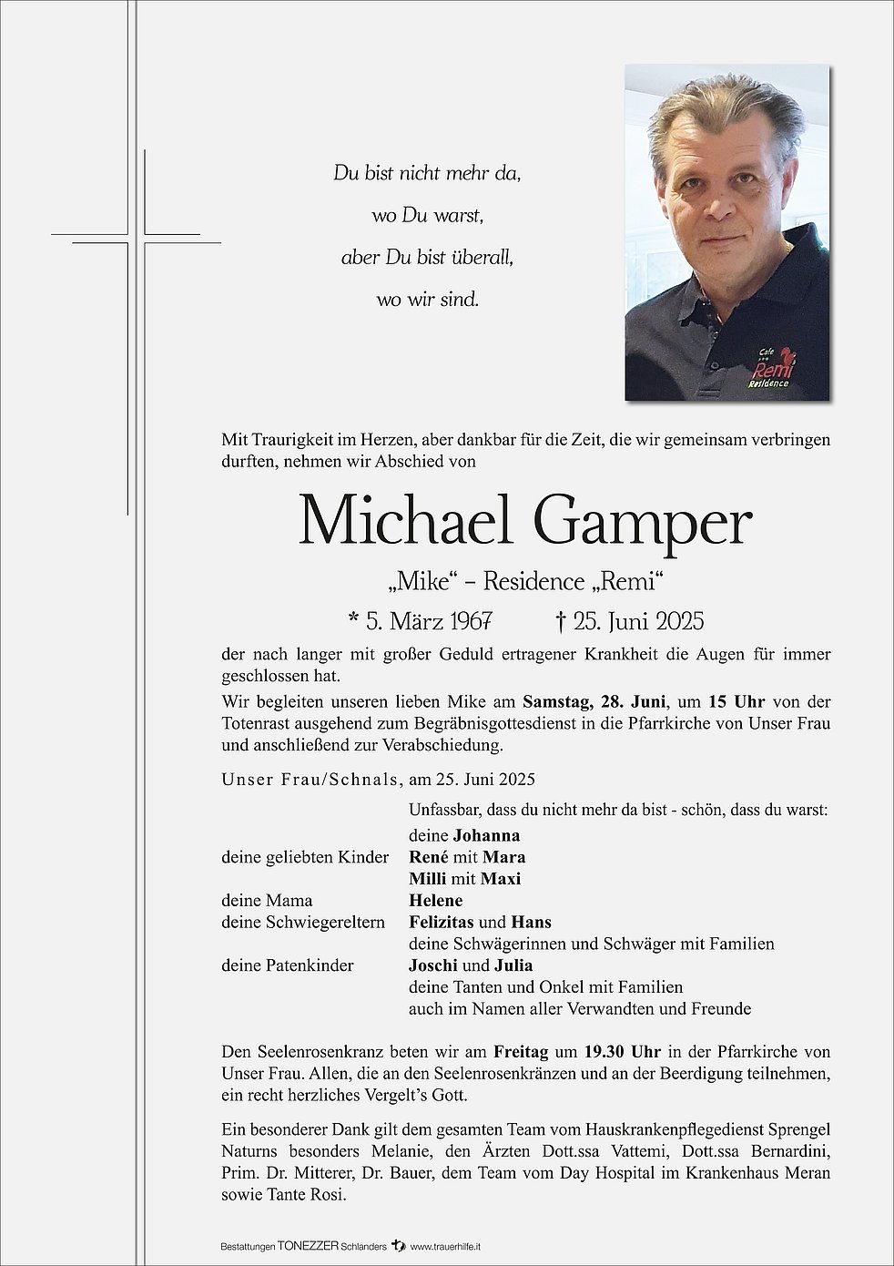 Michael Gamper aus Schnals - TrauerHilfe.it - das Südtiroler Gedenkportal