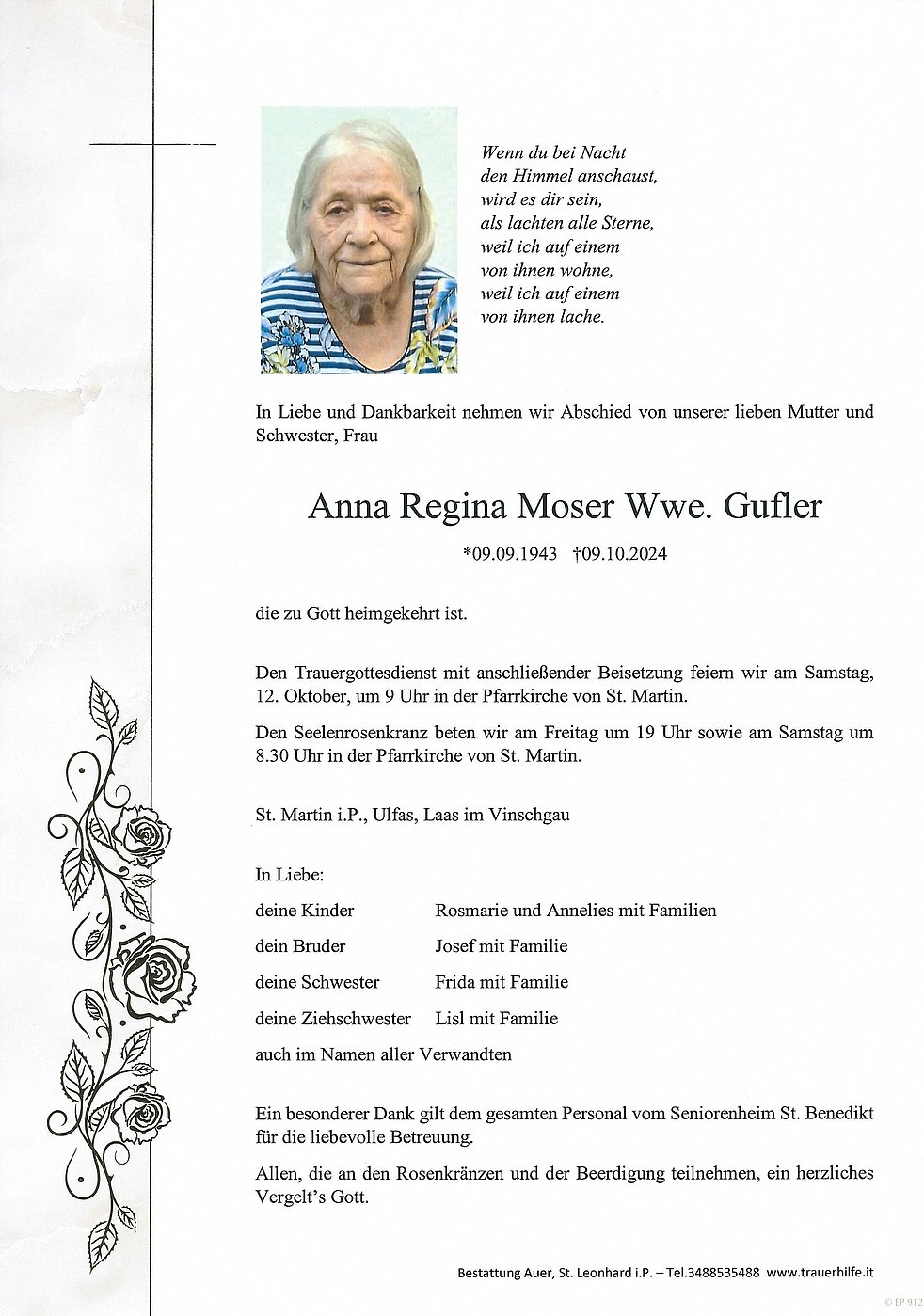 Anna Regina Wwe. Gufler aus St. Martin i. P. - TrauerHilfe.it - das ...