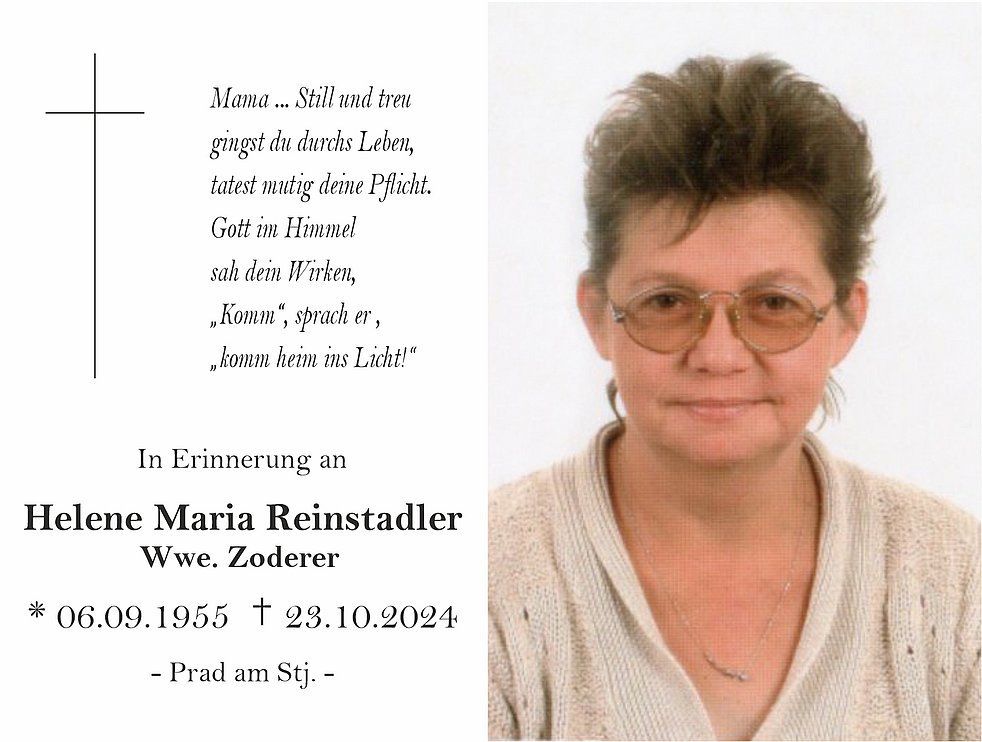 Helene Maria Reinstadler aus Prad am Stilfserjoch - TrauerHilfe.it - das Südtiroler Gedenkportal