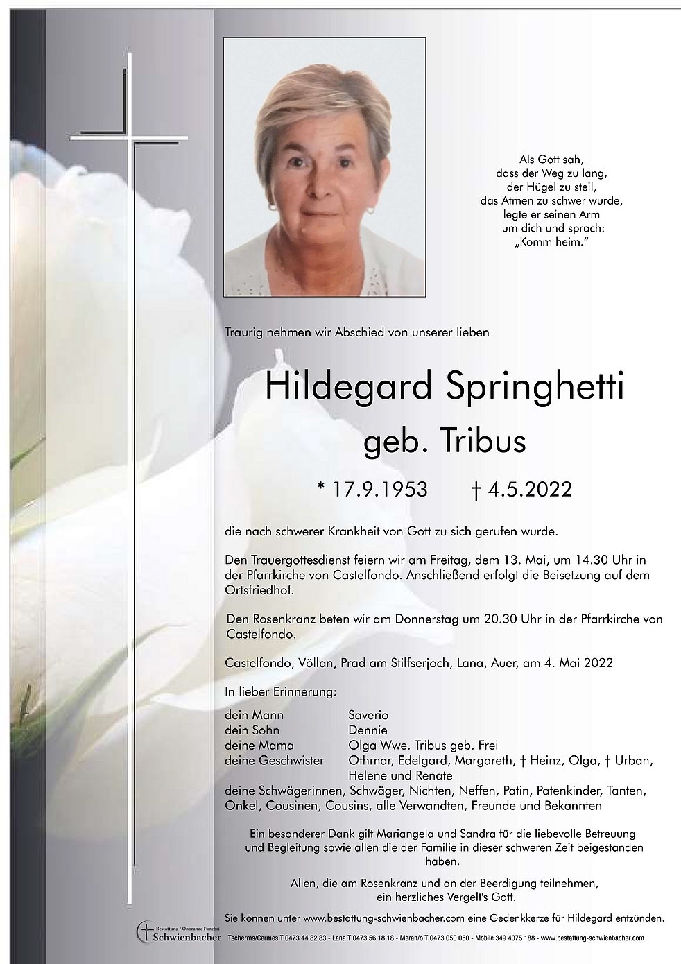 Hildegard Springhetti aus außerhalb Südtirol - TrauerHilfe.it - das ...