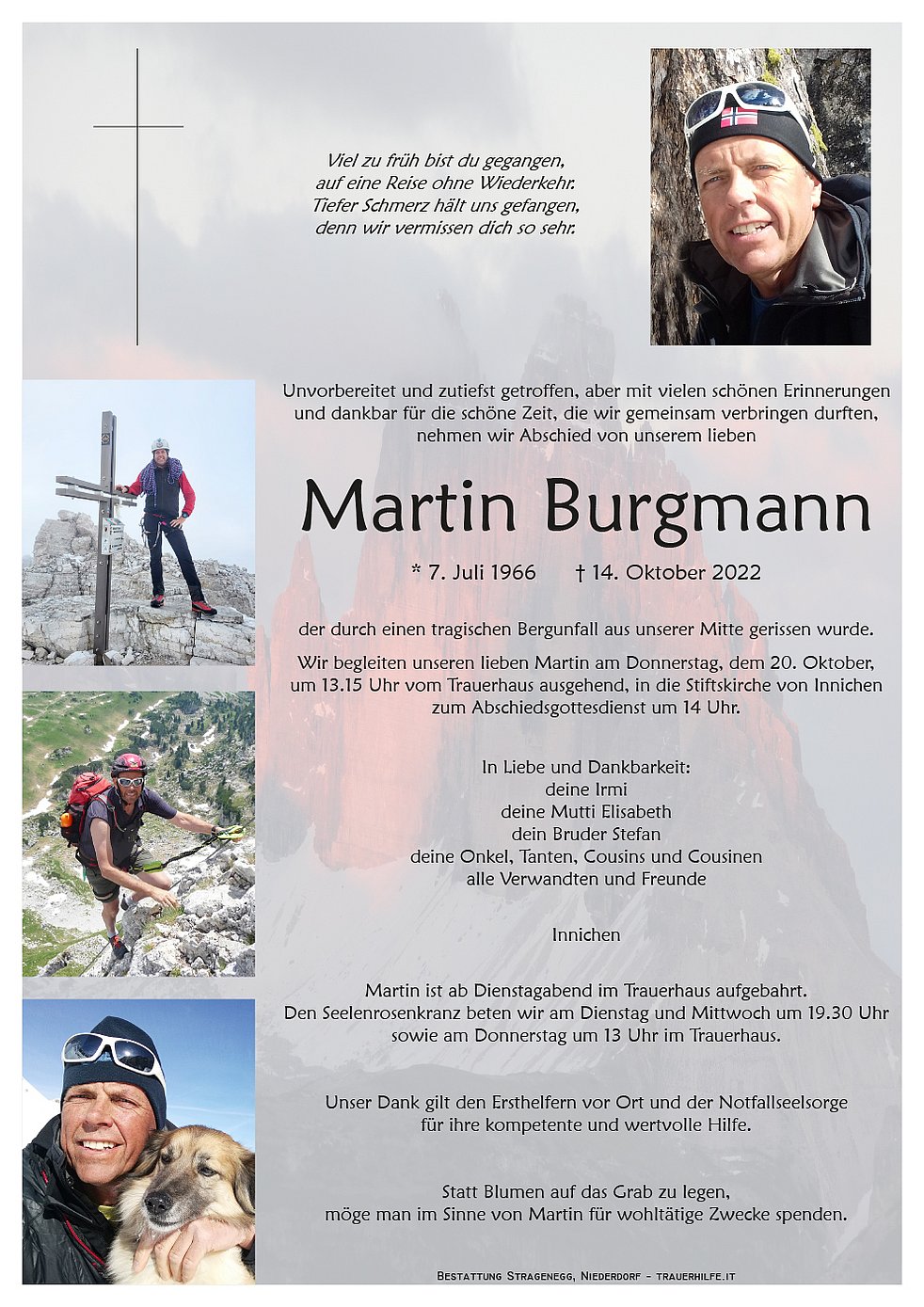 Martin Burgmann aus Innichen - TrauerHilfe.it - das Südtiroler Gedenkportal