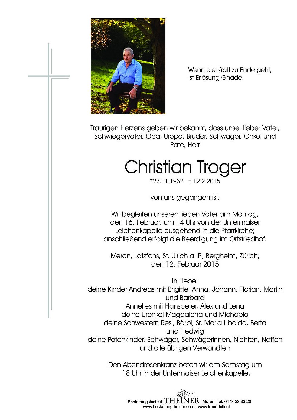 Christian Troger aus Meran - TrauerHilfe.it - das Südtiroler Gedenkportal