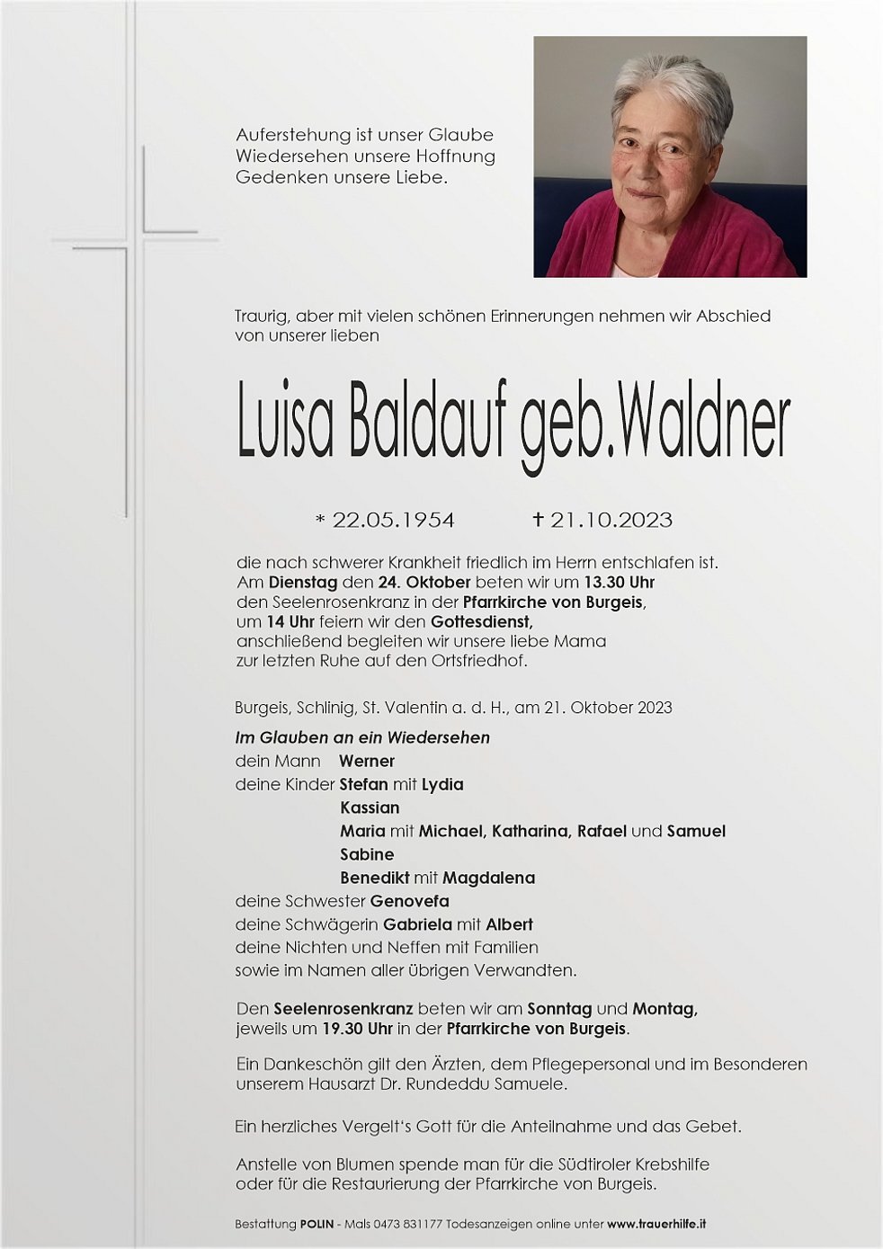 Luisa Baldauf aus Mals - TrauerHilfe.it - das Südtiroler Gedenkportal