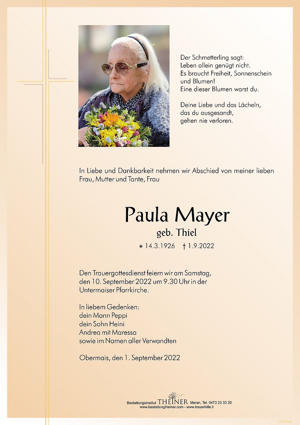 Paula Mayer aus Meran - TrauerHilfe.it - das Südtiroler Gedenkportal Paula Mayer aus Meran - TrauerHilfe.it - das Südtiroler Gedenkportal