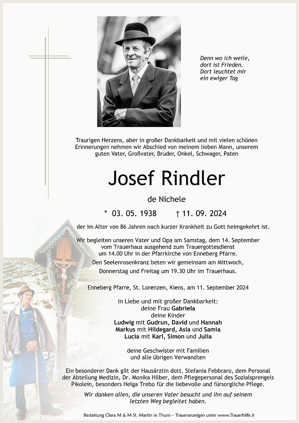 Josef Rindler aus Enneberg - TrauerHilfe.it - das Südtiroler Gedenkportal