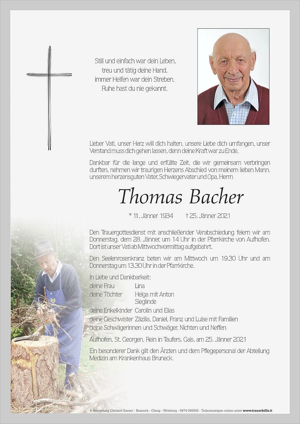 Thomas Bacher aus Bruneck - TrauerHilfe.it - das Südtiroler Gedenkportal