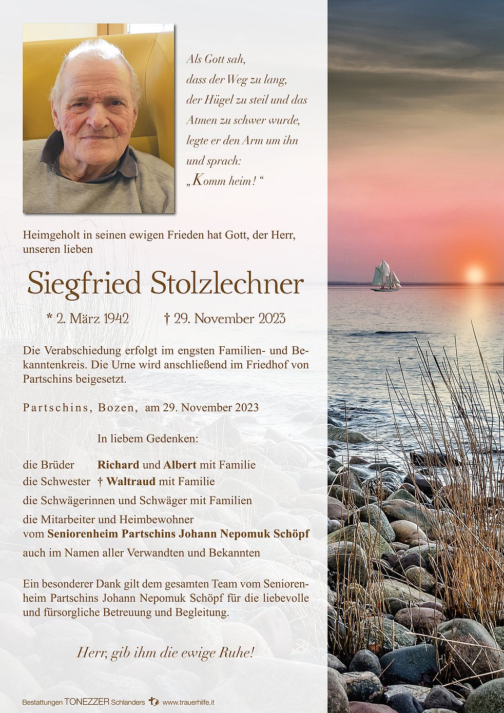 Siegfried Stolzlechner aus Meran - TrauerHilfe.it - das Südtiroler ... Siegfried Stolzlechner aus Meran - TrauerHilfe.it - das Südtiroler ...