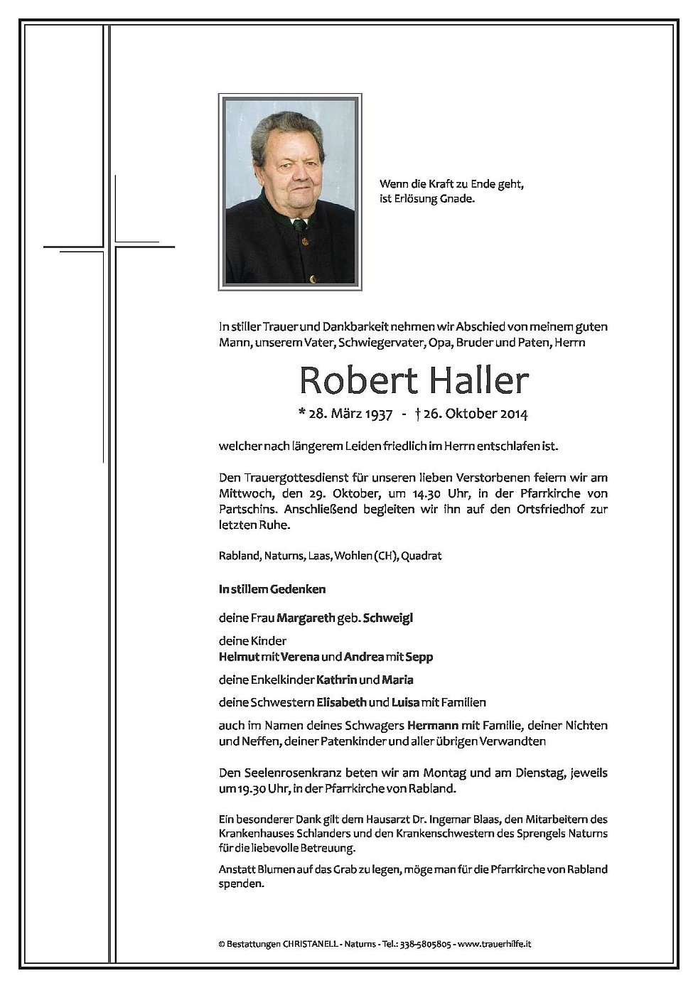 Robert Haller aus Partschins - TrauerHilfe.it - das Südtiroler Gedenkportal
