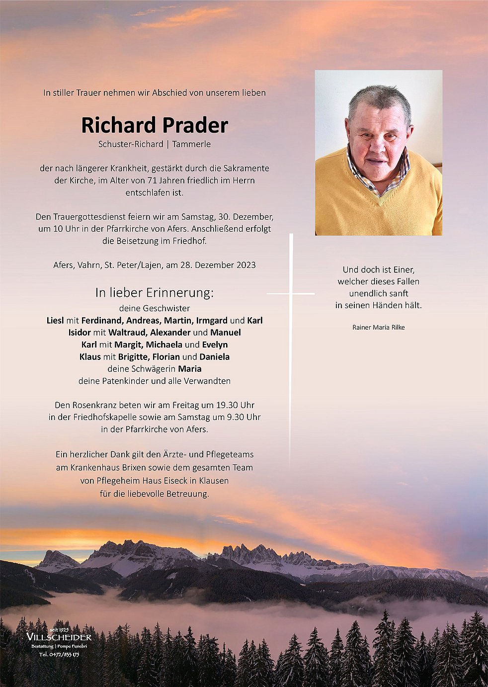 Richard Prader aus Brixen - TrauerHilfe.it - das Südtiroler Gedenkportal