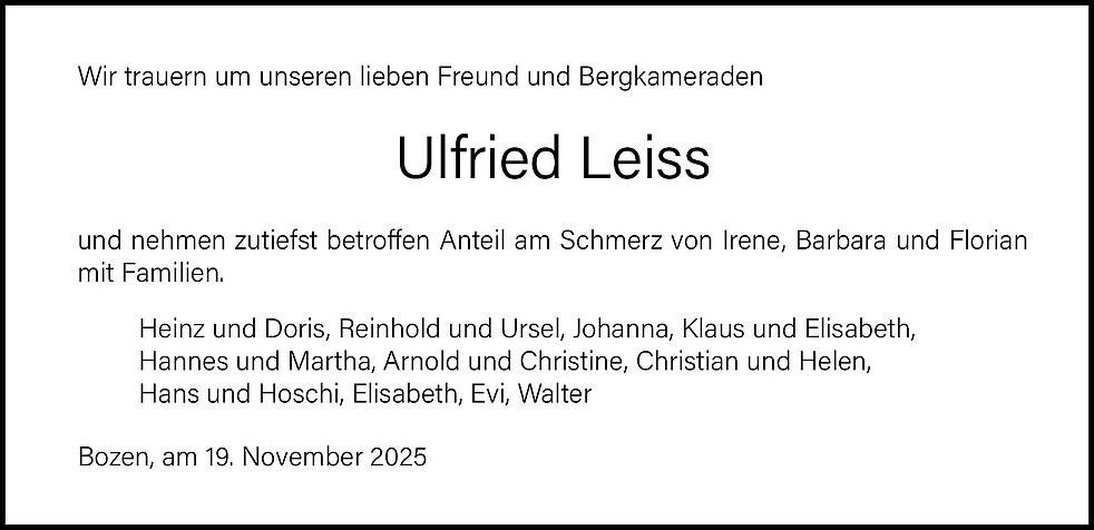 Ulfried Leiss aus Bozen - TrauerHilfe.it - das Südtiroler Gedenkportal