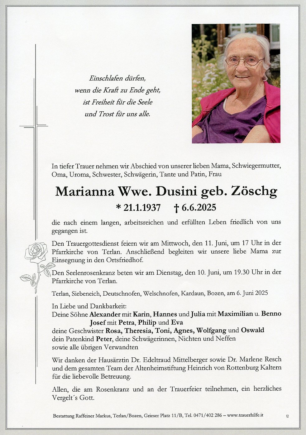 Marianna Wwe. Dusini aus Terlan - TrauerHilfe.it - das Südtiroler ...