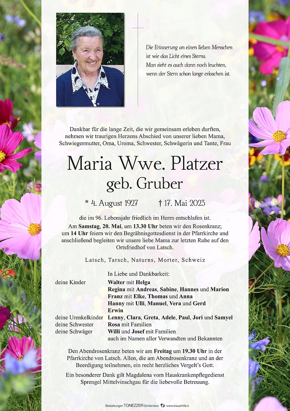 Maria Wwe. Platzer aus Latsch - TrauerHilfe.it - das Südtiroler Gedenkportal