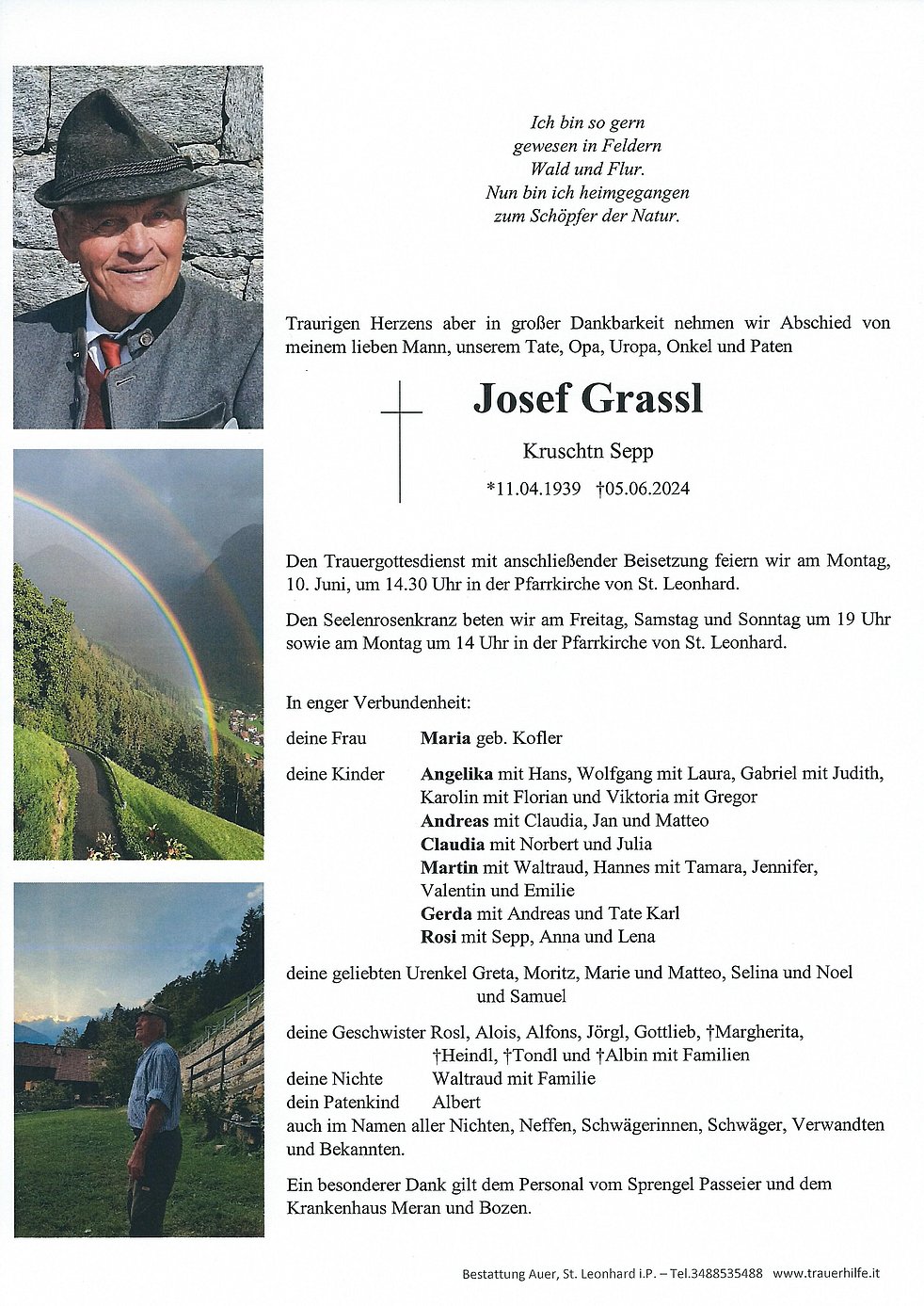 Josef Grassl aus St. Leonhard i. P. - TrauerHilfe.it - das Südtiroler ...