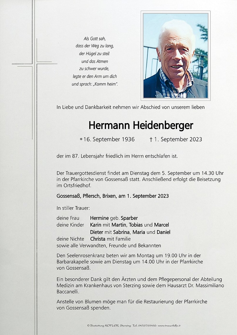 Hermann Heidenberger aus Brenner - TrauerHilfe.it - das Südtiroler ...