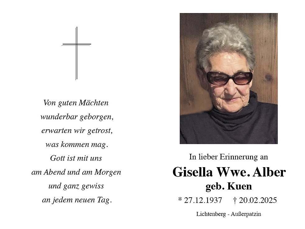 Gisella Wwe. Alber aus Prad am Stilfserjoch - TrauerHilfe.it - das Südtiroler Gedenkportal