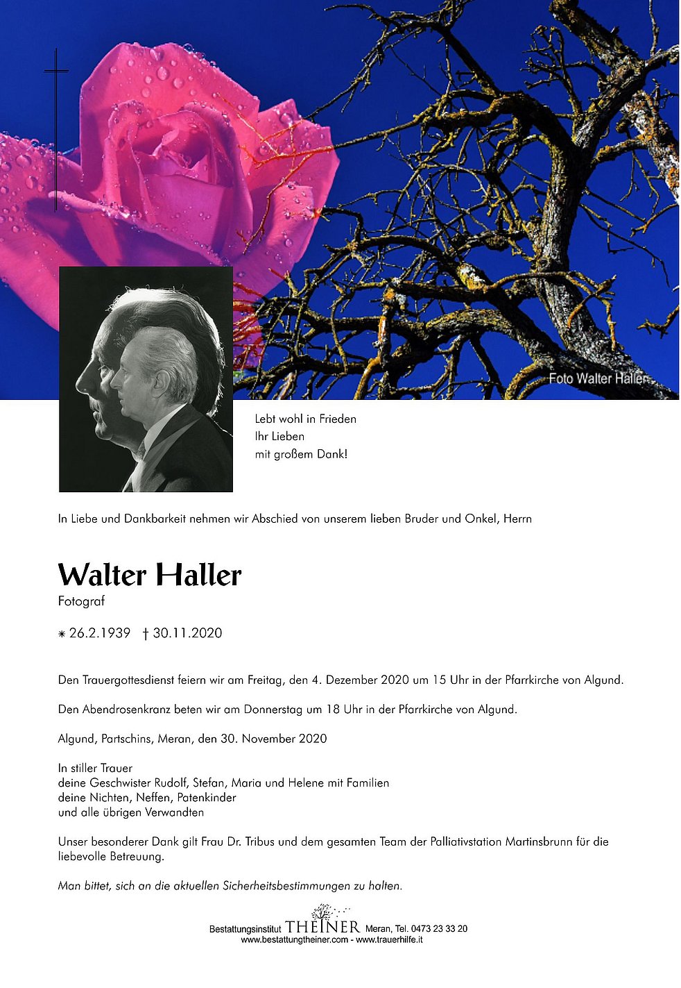 Walter Haller aus Algund - TrauerHilfe.it - das Südtiroler Gedenkportal
