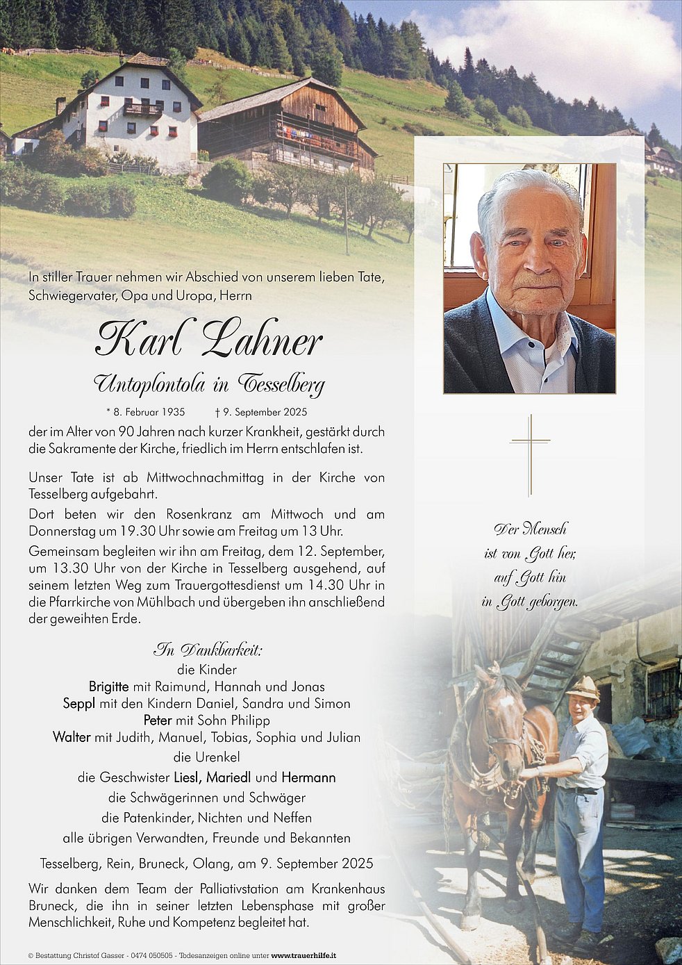 Karl Lahner aus Gais - TrauerHilfe.it - das Südtiroler Gedenkportal